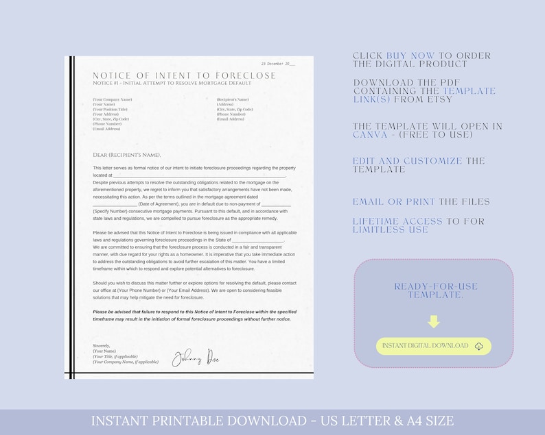Notice of Intent to Foreclose Letter, Mortgage Delinquency Letter ...