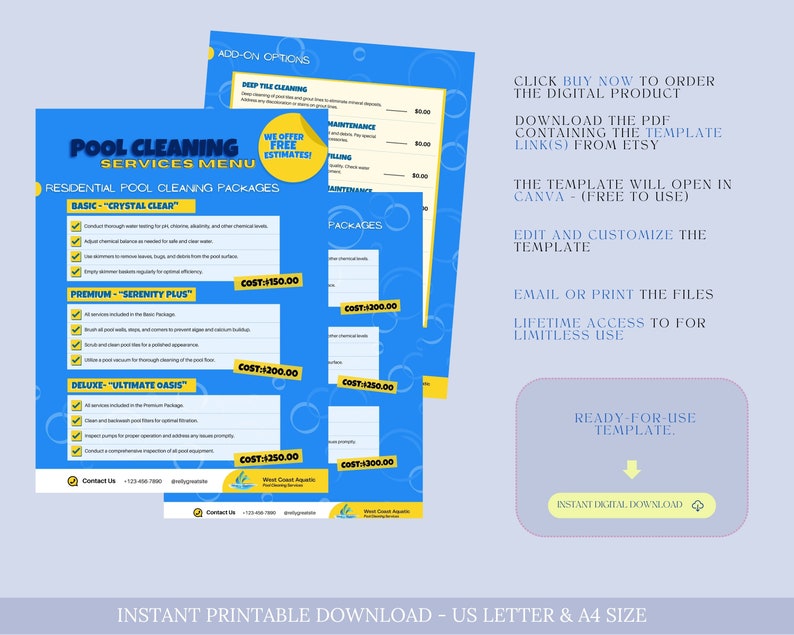 Pool Cleaning Services Menu, Pool Maintenance Menu, Pool Menu, DIY Menu ...