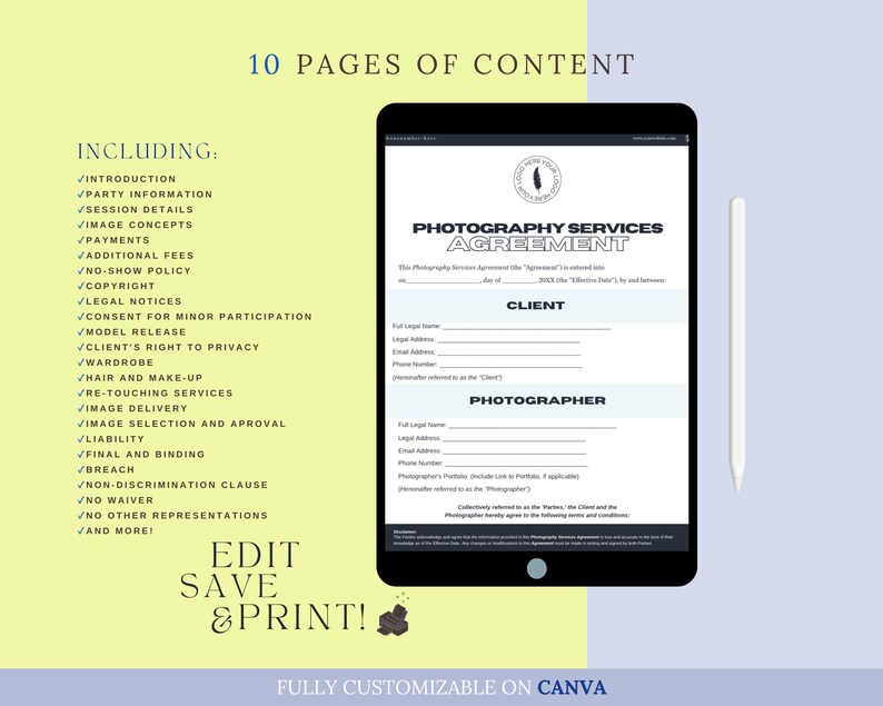 General Photography Contract Template, Forms for Photographers ...