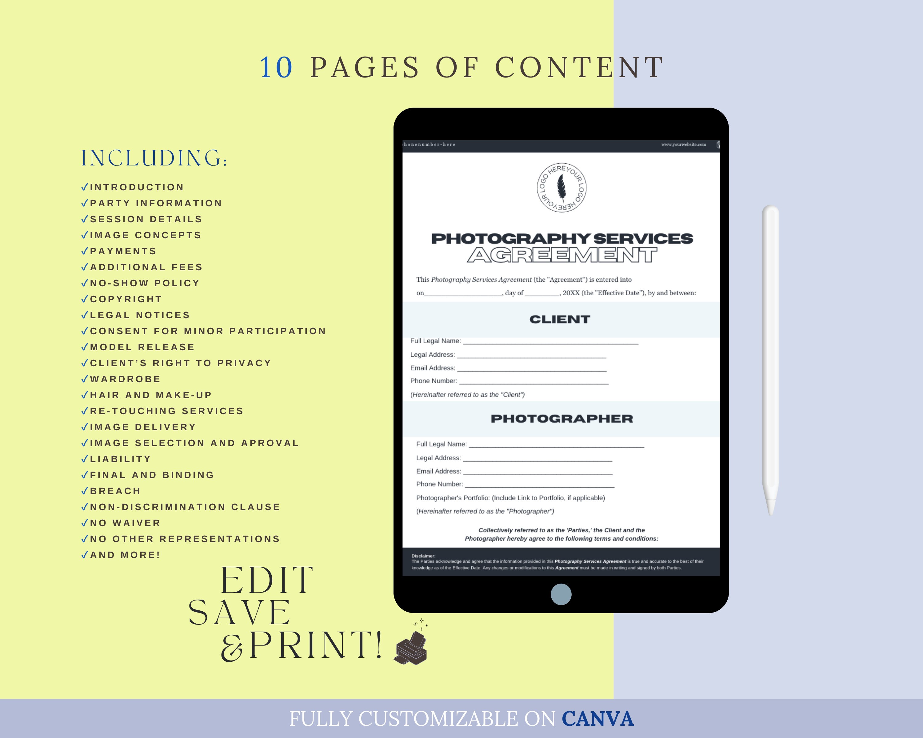 General Photography Contract Template, Forms for Photographers ...