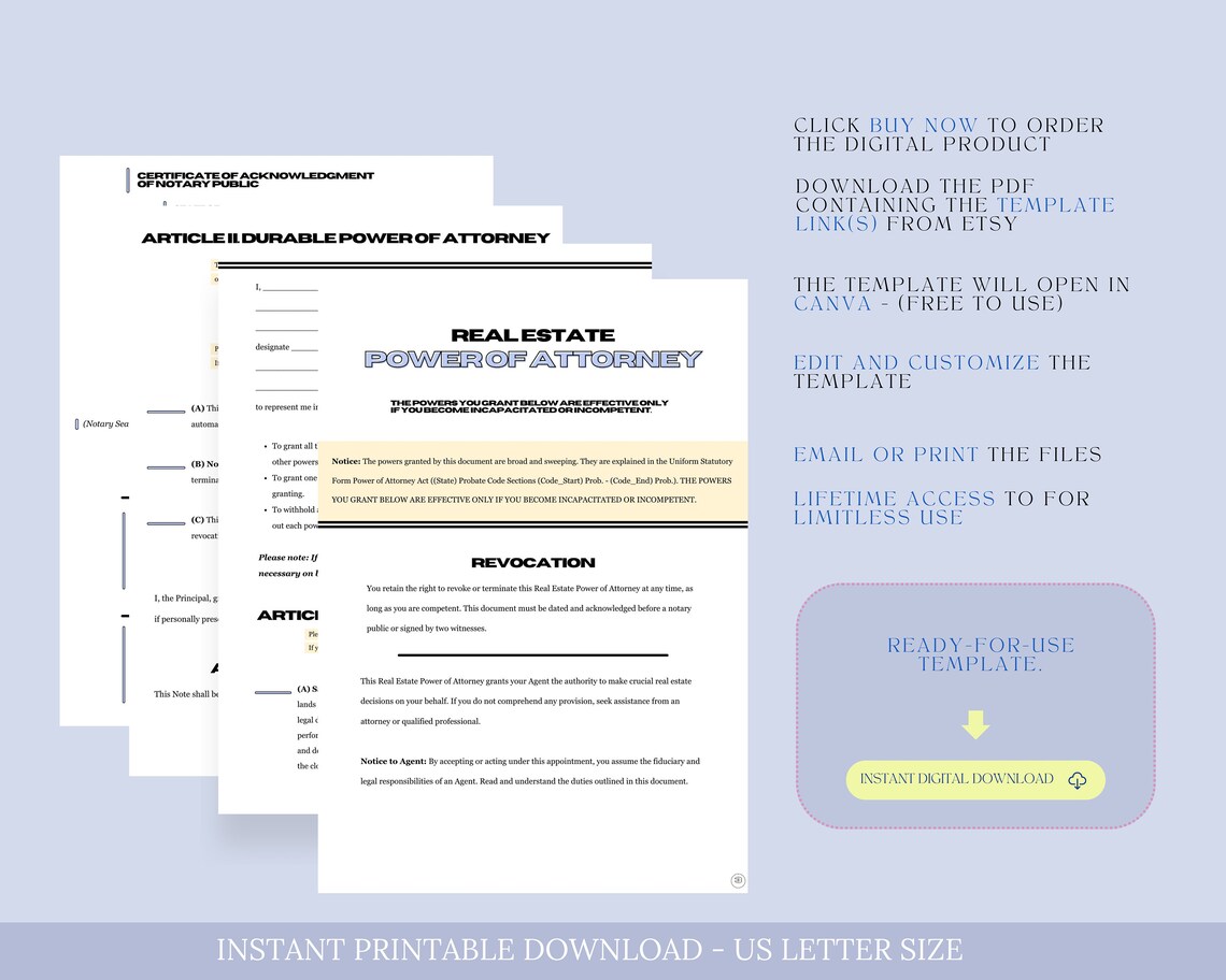 Real Estate Power of Attorney, POA Form, Property Attorney-in-fact ...