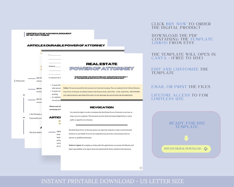 Real Estate Power of Attorney, POA Form, Property Attorney-in-fact ...