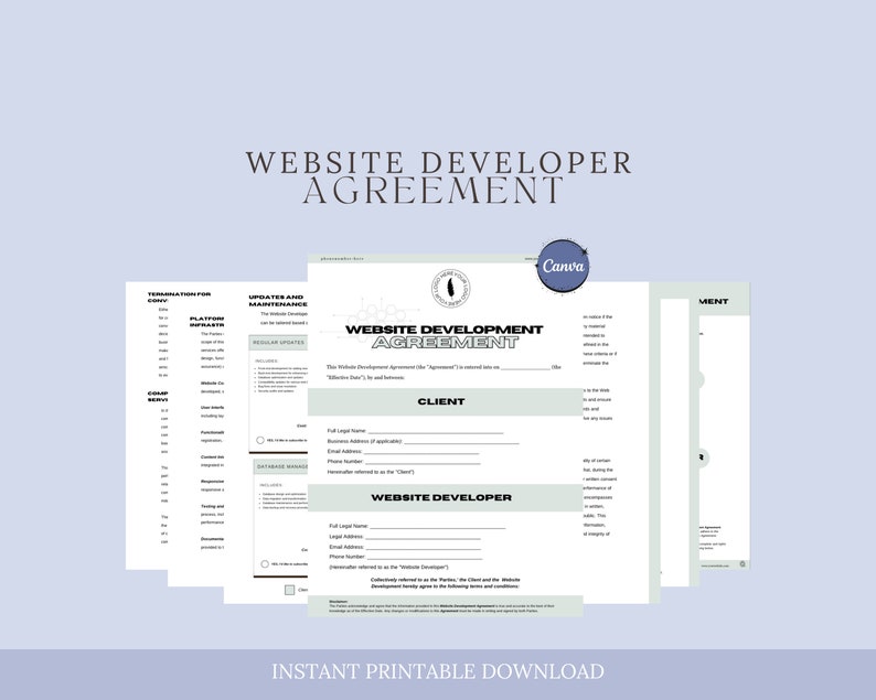 Editable Web Development Contract Template, Freelance Website Developer Agreement, Web Design ...