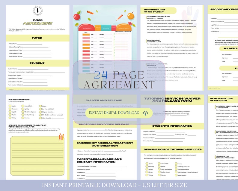 Tutoring Contract Template, Tutoring Service Agreement, Homework ...