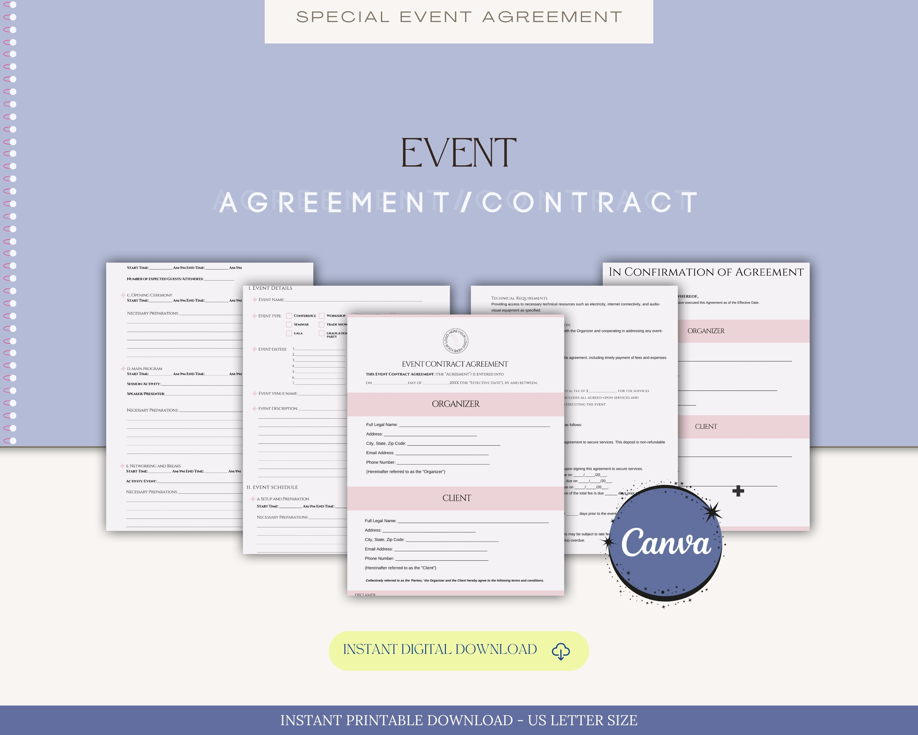 Event Contract Agreement Template, Event Planner Contract, Event ...
