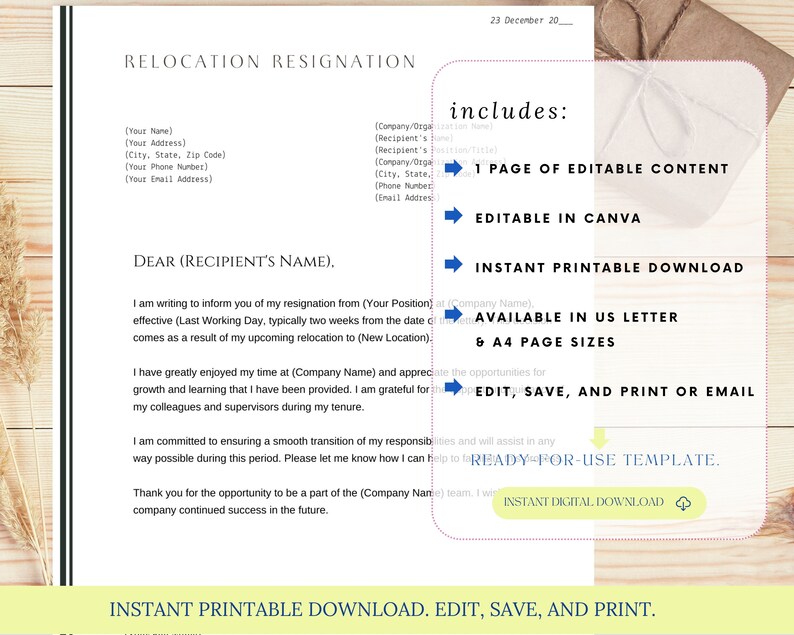 Relocation Resignation Letter Template, Professional Resignation Letter ...