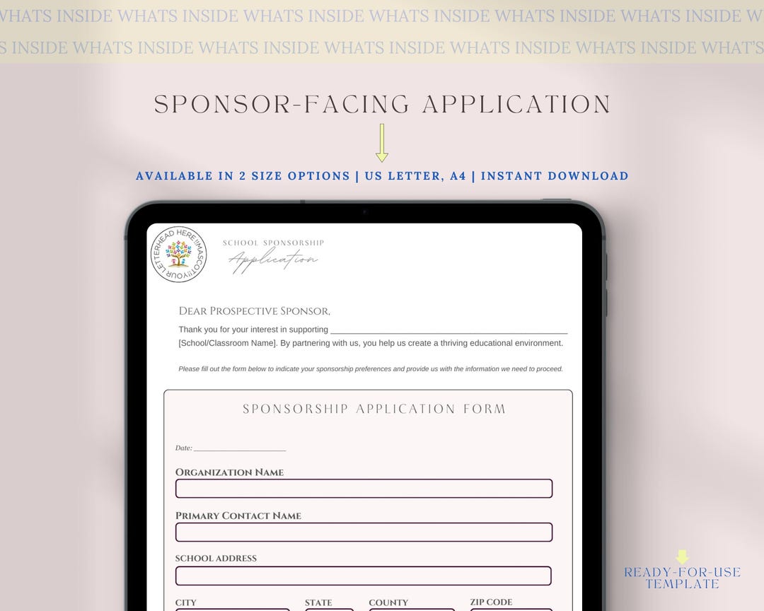 Editable Sponsor-facing Application Template, School Sponsorship ...