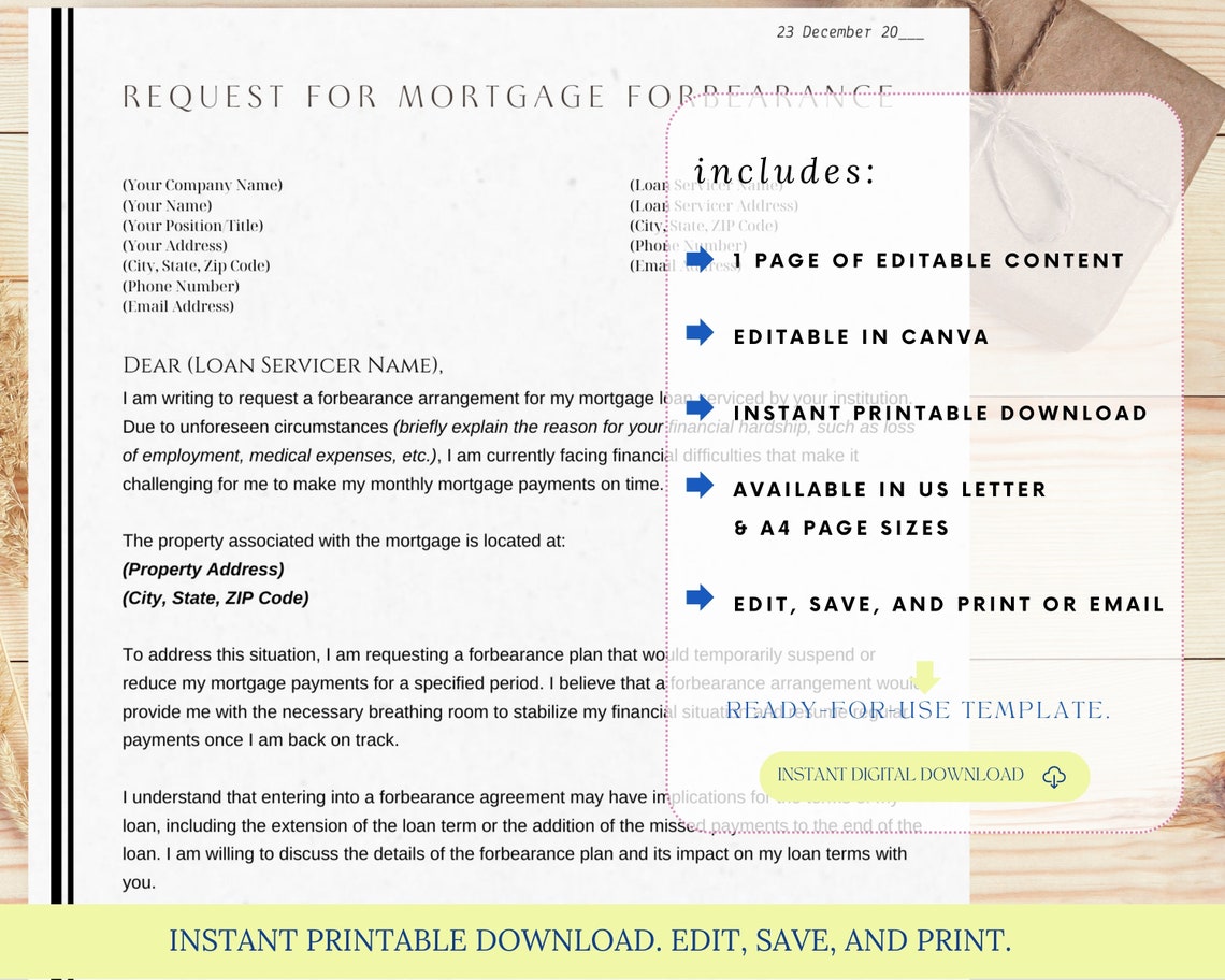 Request for Mortgage Forbearance, Forbearance Letter for Mortgage ...