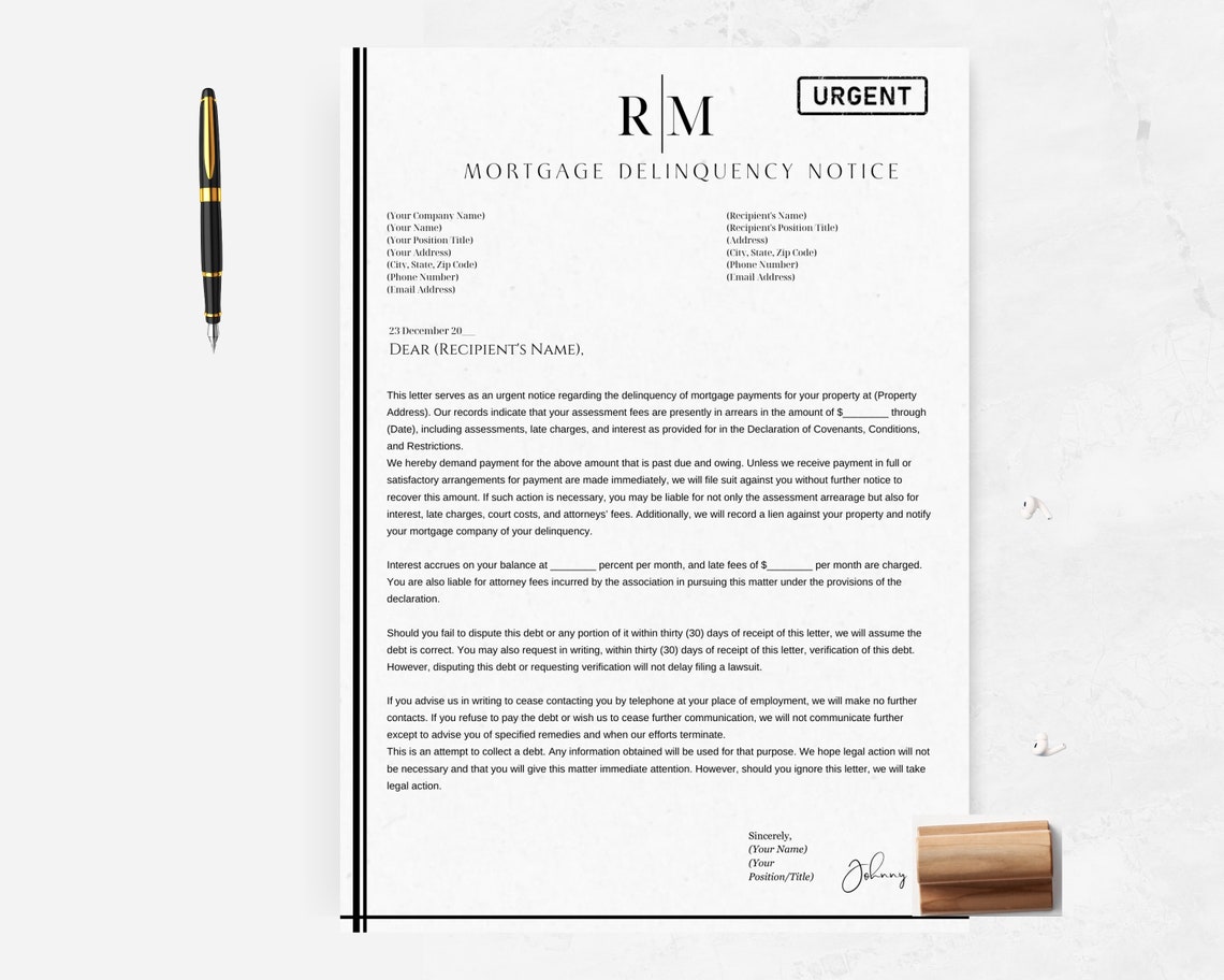 Mortgage Delinquency Notice, Mortgage Payment Reminder, Mortgage Late ...