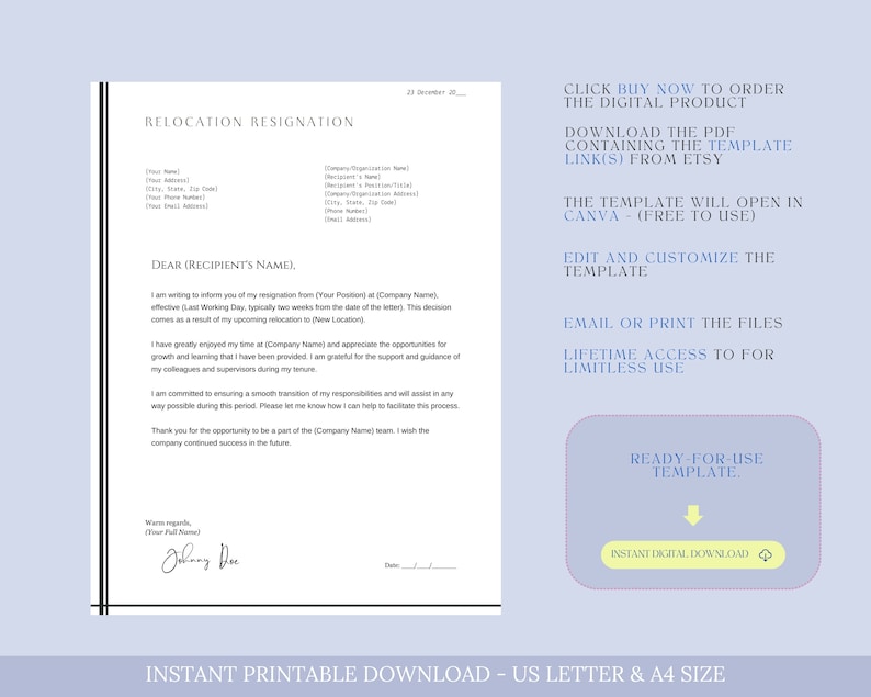 Relocation Resignation Letter Template, Professional Resignation Letter ...