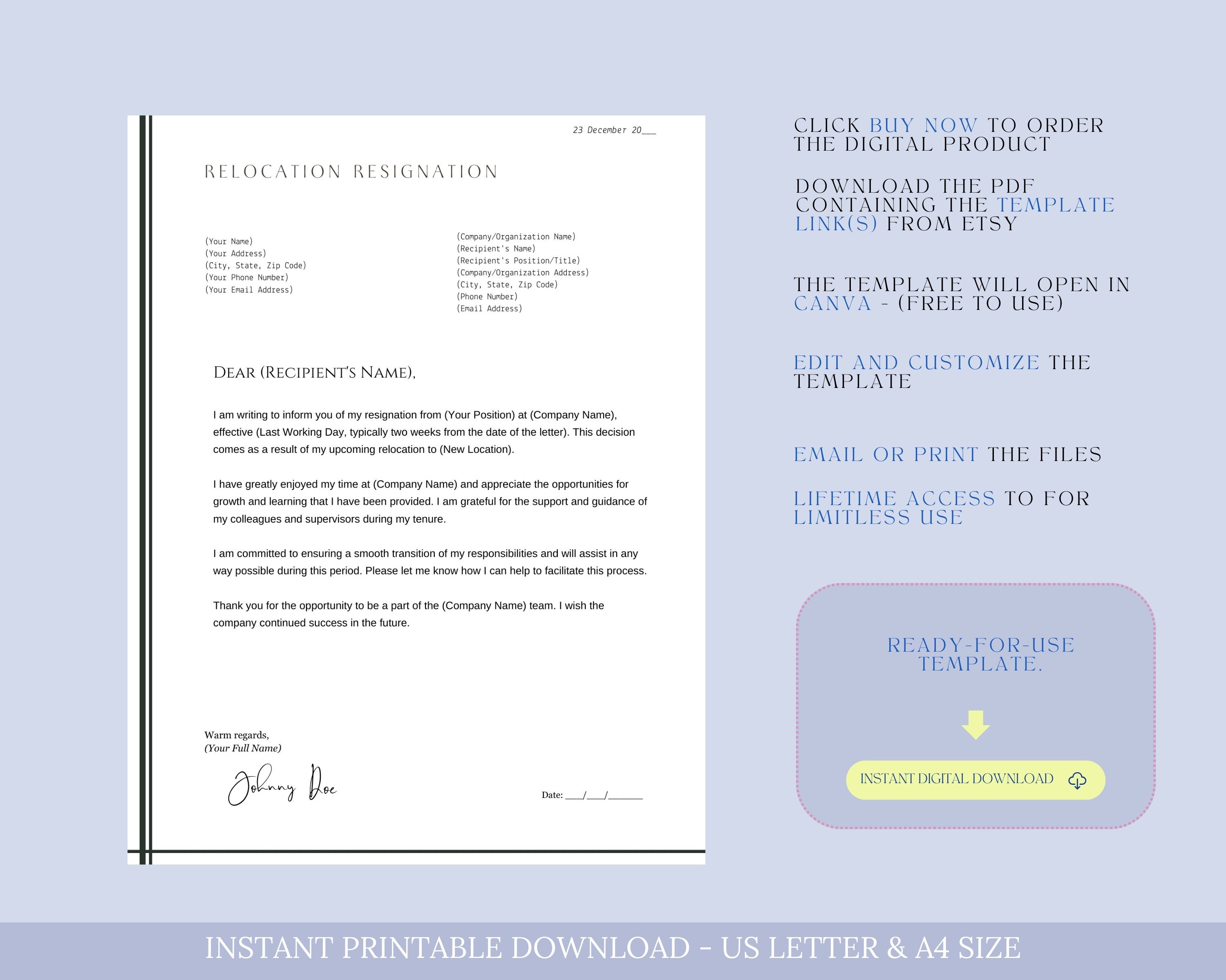 Relocation Resignation Letter Template, Professional Resignation Letter ...