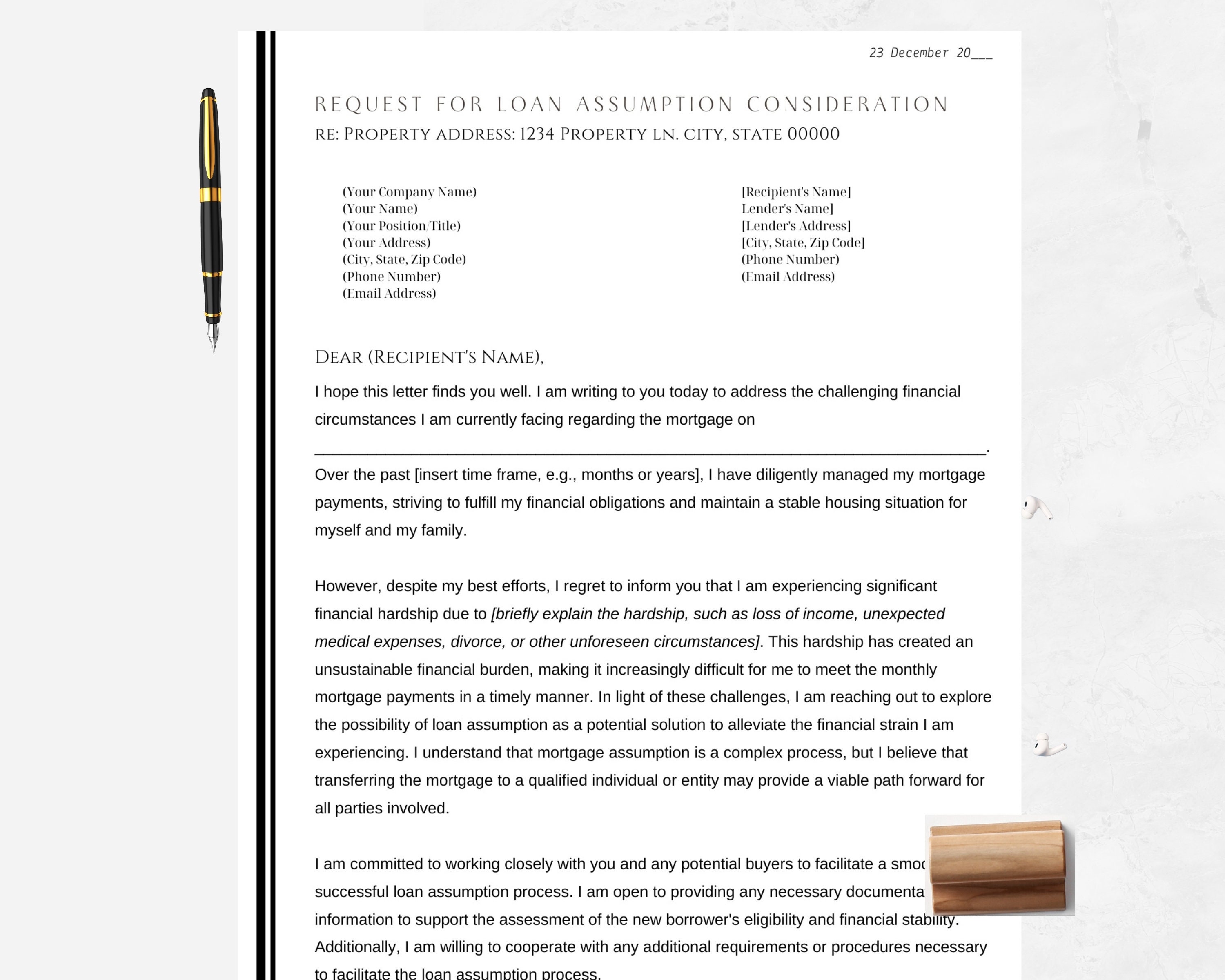 Loan Assumption Distress Letter, Request for Loan Assumption ...