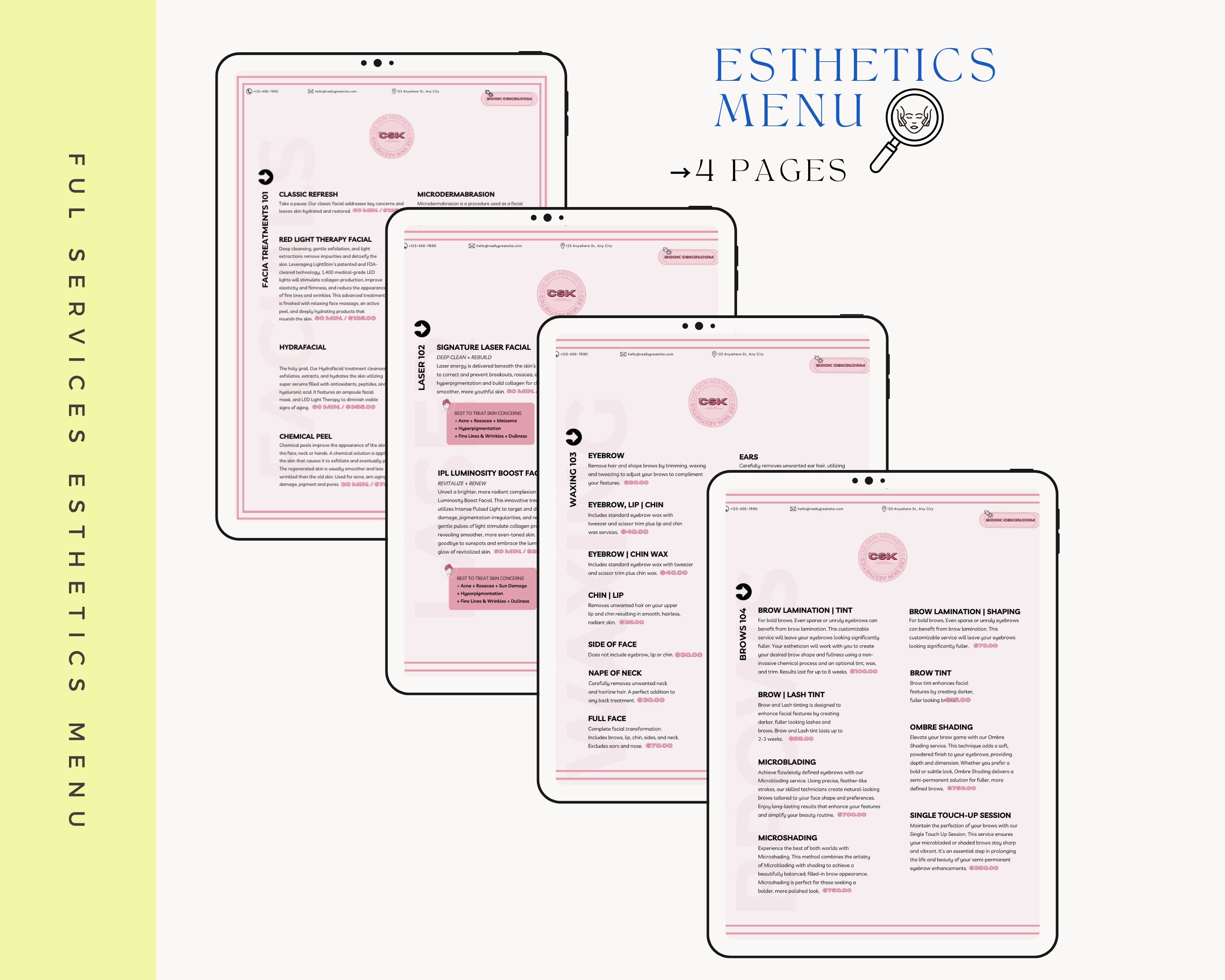 Custom Esthetician Price List Design Templates, Facial Treatment Menu ...