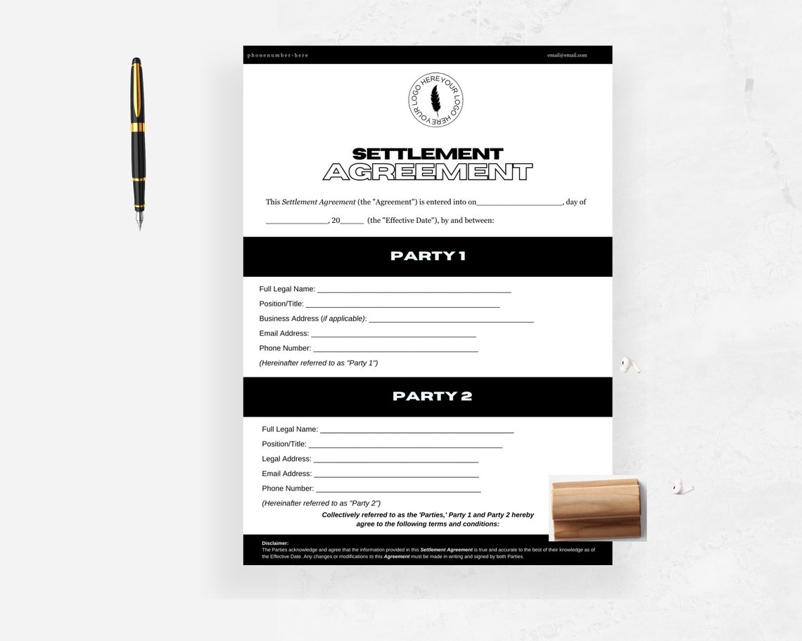Legal Business Settlement Agreement Template, Legal Agreement Form ...