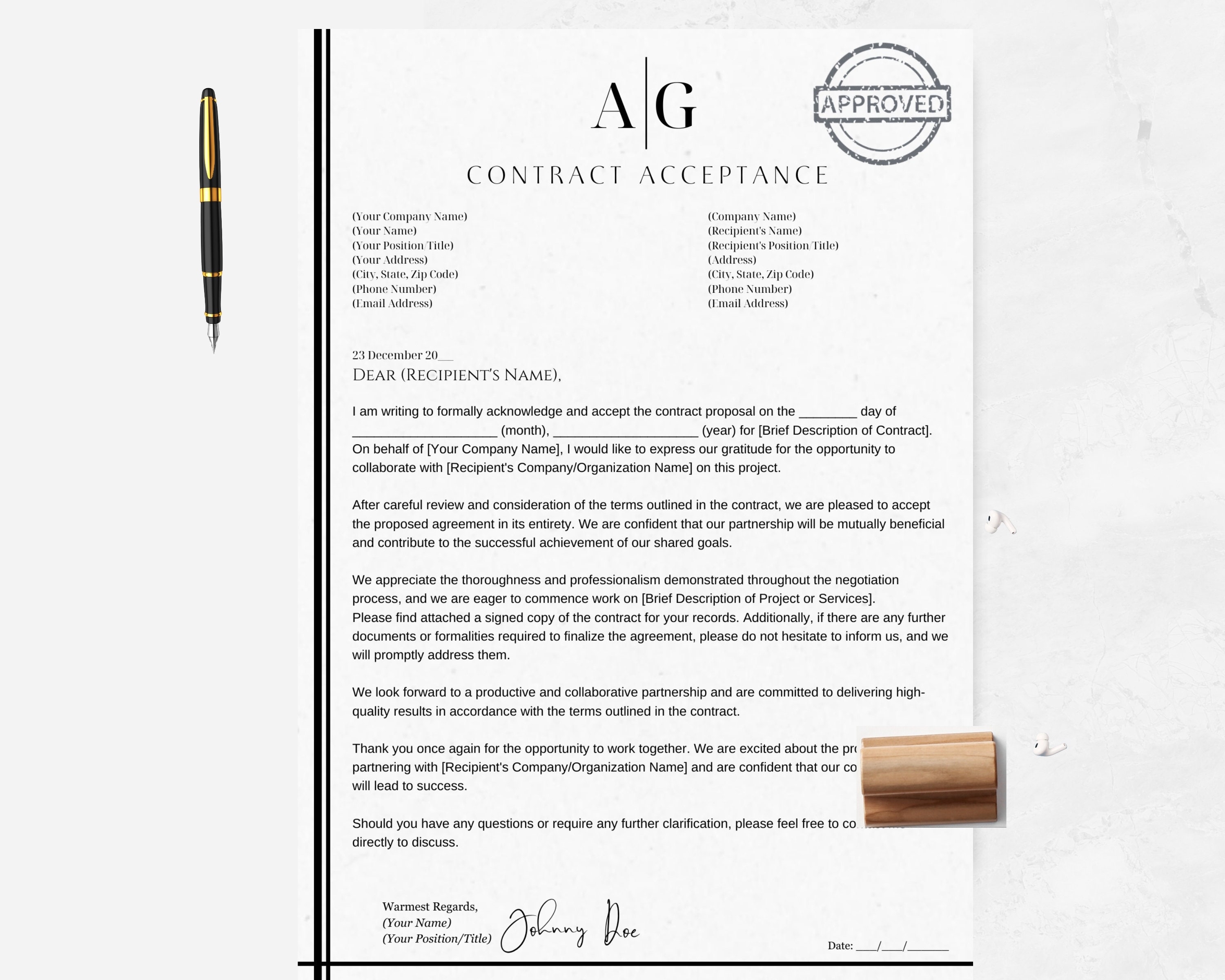 Contract Acceptance Letter Template, Approved Business Deal Letter ...