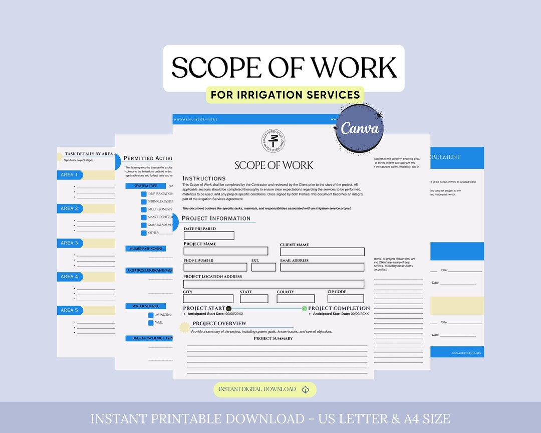 Irrigation Services Scope of Work Template, Editable Contractor ...
