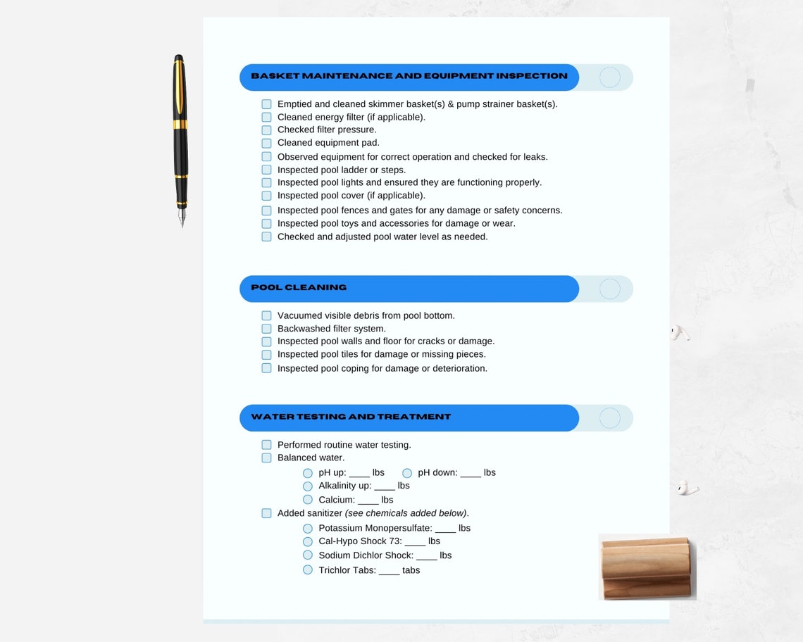 Swimming Pool Cleaning Checklist Template, Residential and Commercial ...