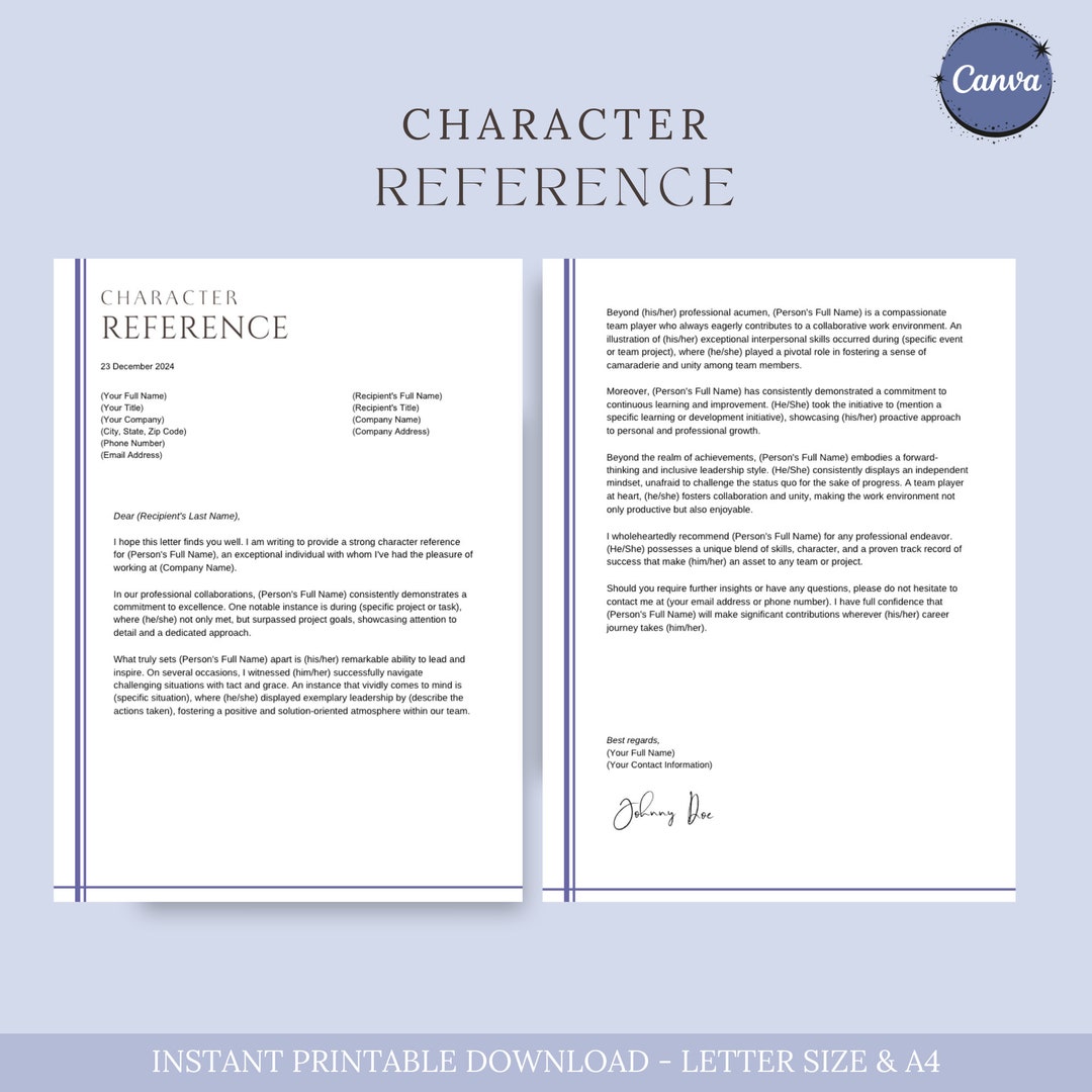 Professional Character Reference Letter ,character Letter Template ...