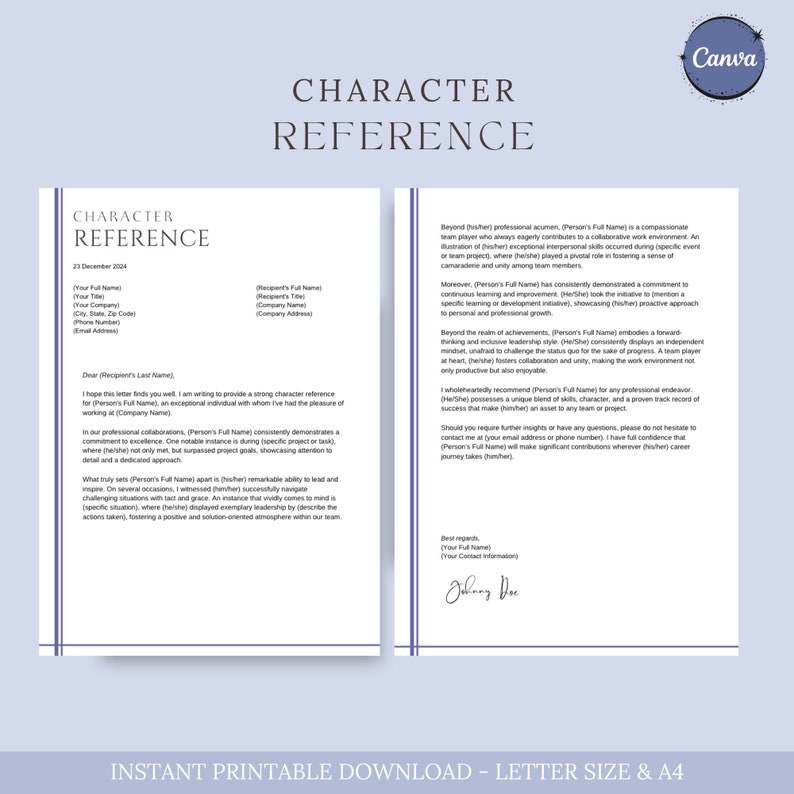 Professional Character Reference Letter ,character Letter Template ...