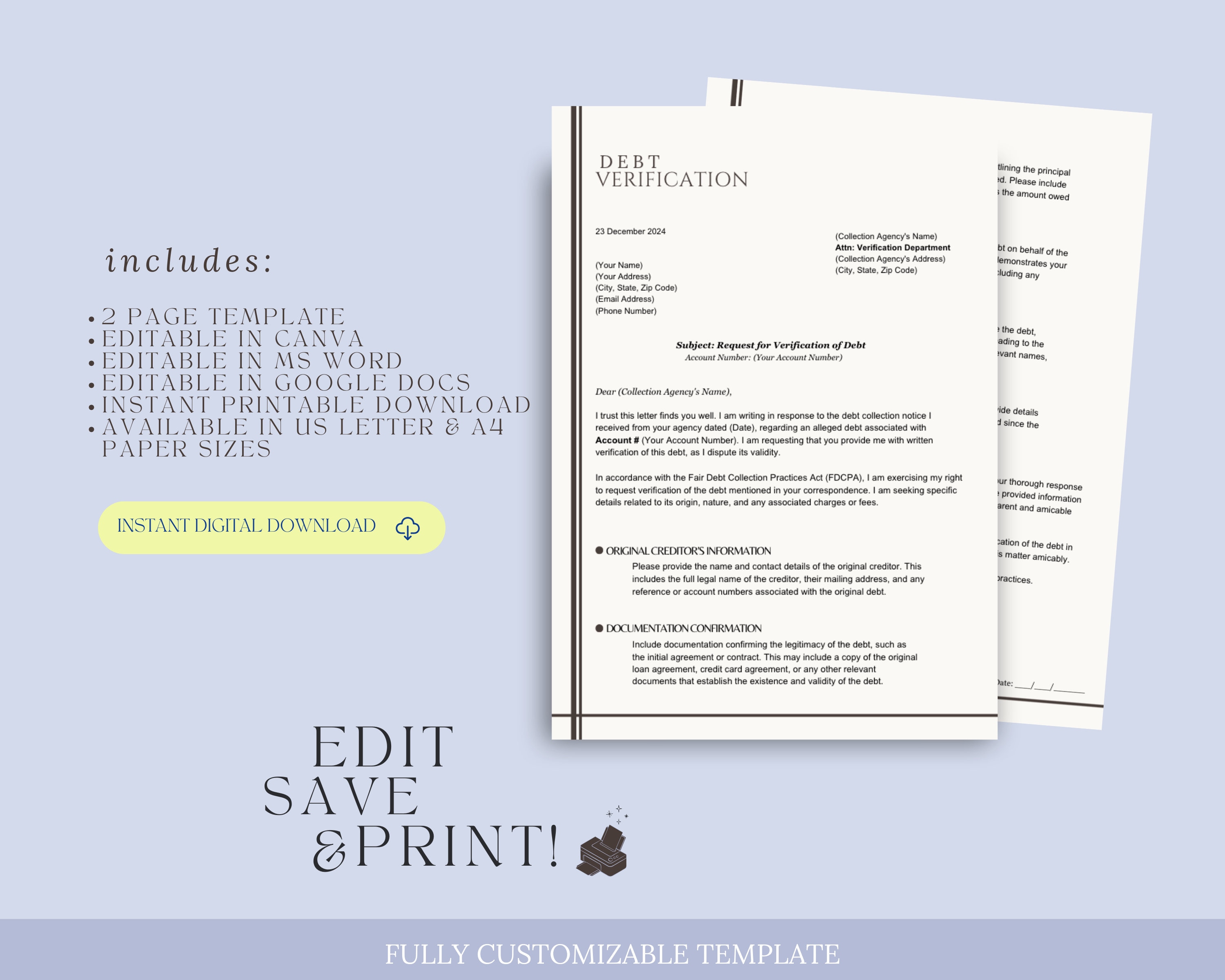 Debt Verification Letter Template, Credit Verification Letter, Loan ...