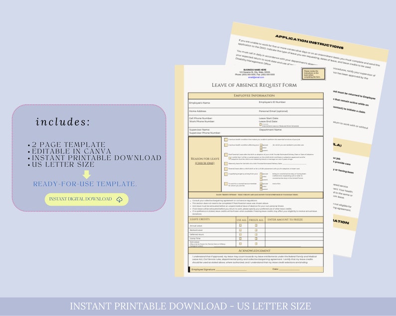 Leave of Absence Request Form, Request Form, Work Leave, Leave of ...
