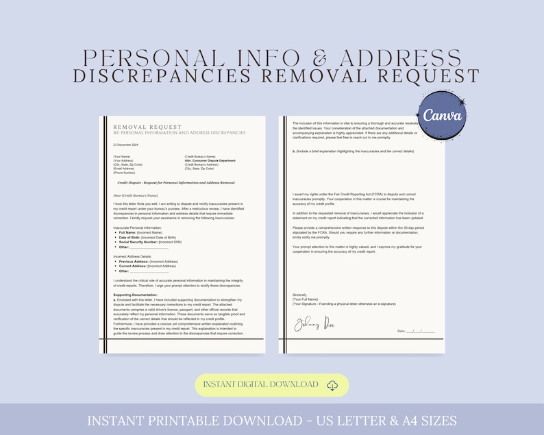 Removal Request Personal Information and Address Discrepancies, Credit ...
