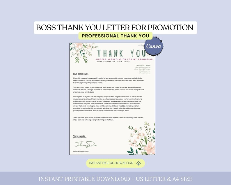 Boss Thank You Letter for Promotion Template,thank You for Promotion ...