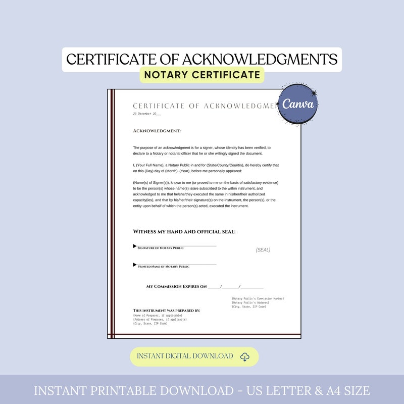 Notarial Certificates - Etsy