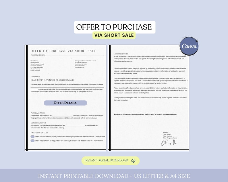 Offer to Purchase via Short Sale Letter - Etsy