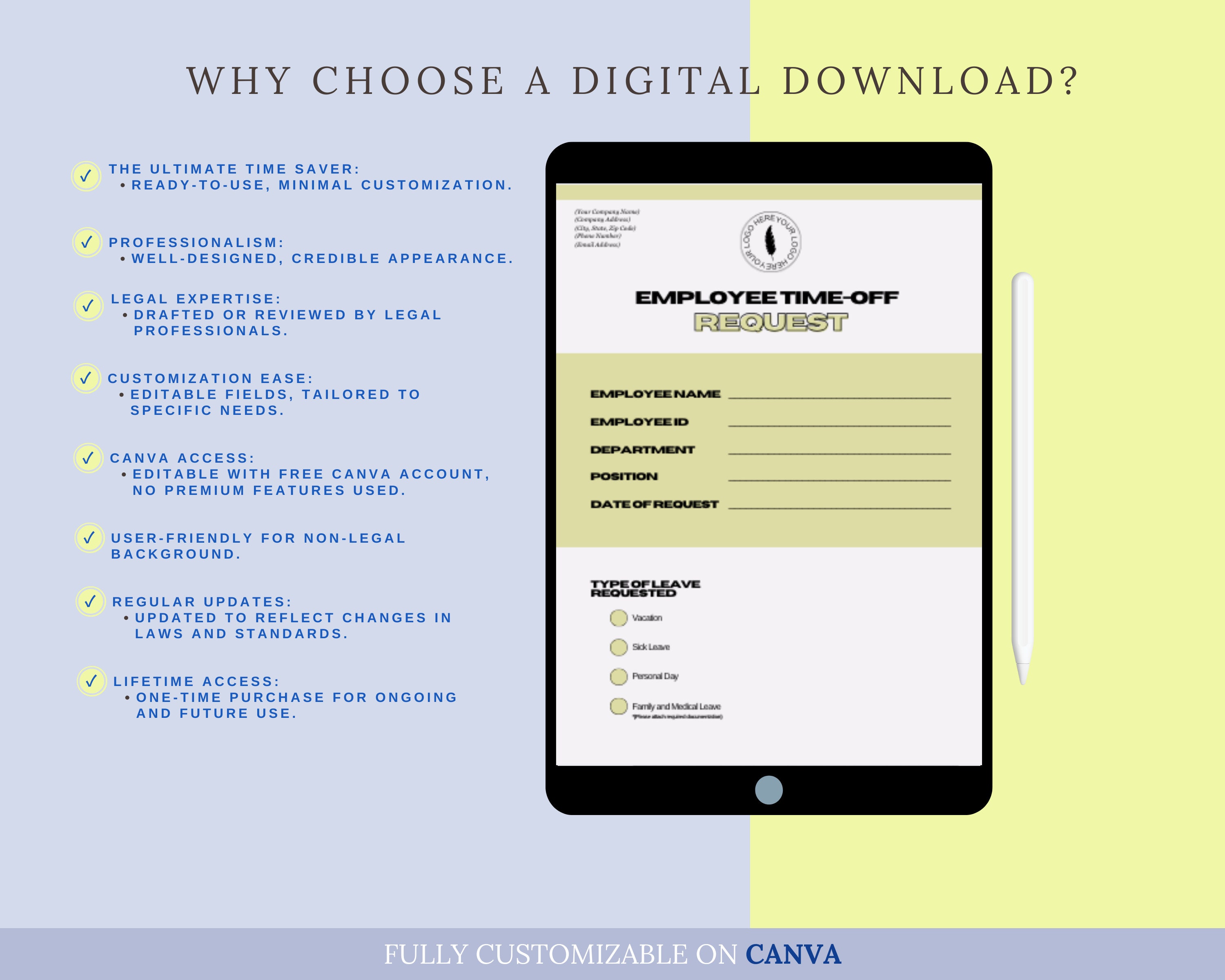 Employee Time-off Request Template, Editable Vacation Request Form ...