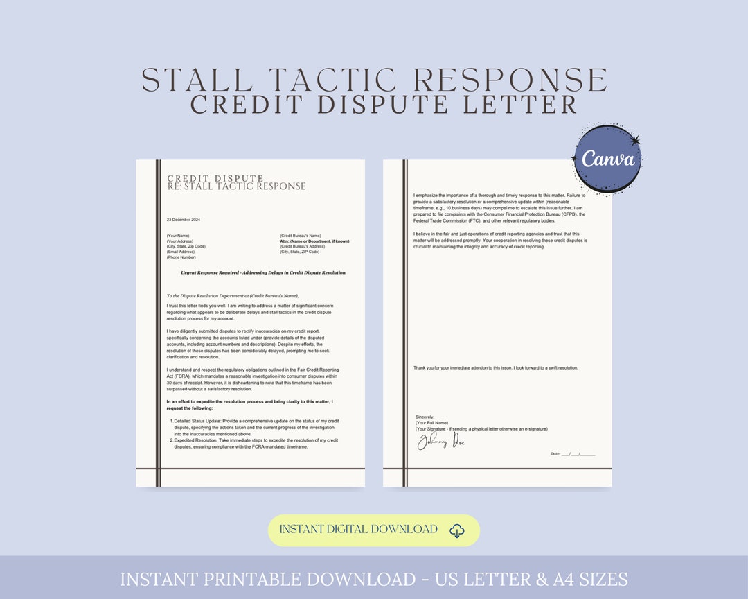 Stall Tactic Response Credit Dispute Follow-up Response Letter Template ...