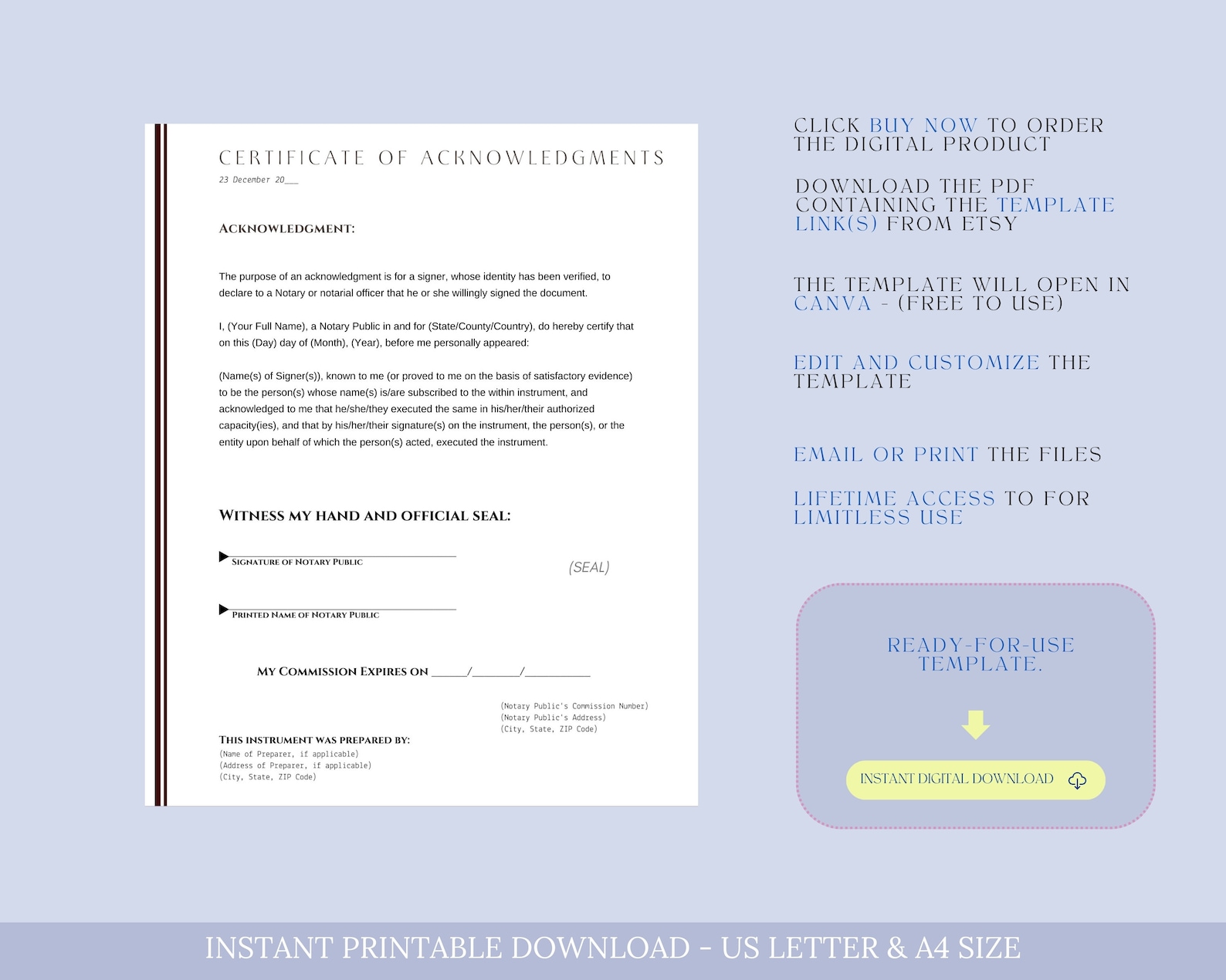 Notary Certificate of Acknowledgments, Notarial Certificate, Notary ...