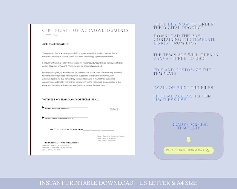 Notary Certificate of Acknowledgments, Notarial Certificate, Notary ...