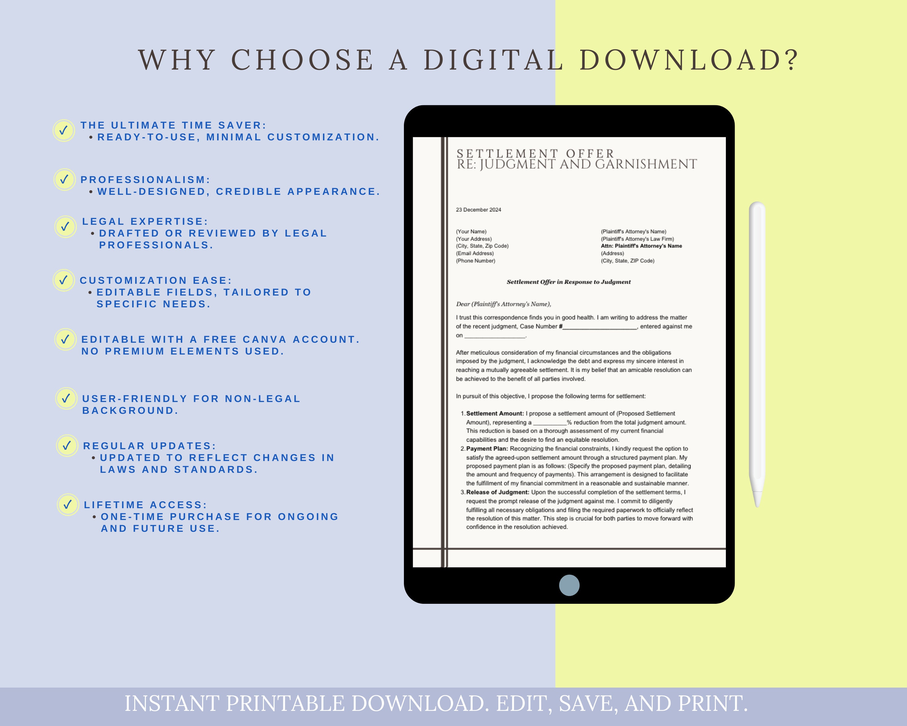 Settlement Offer Judgement and Garnishment Letter Template, Debt ...