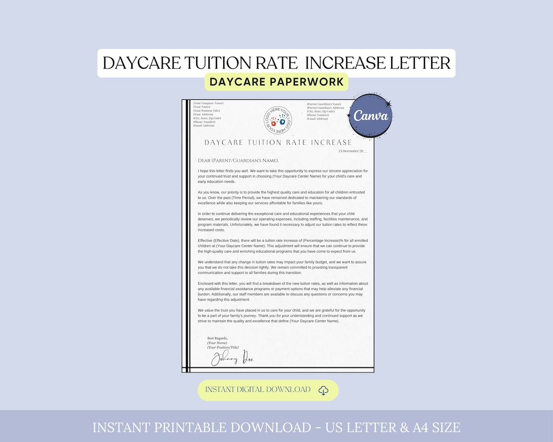 Daycare Tuition Rate Increase Letter Template, Childcare Rate Increase ...