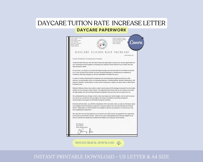 Daycare Tuition Rate Increase Letter Template, Childcare Rate Increase ...
