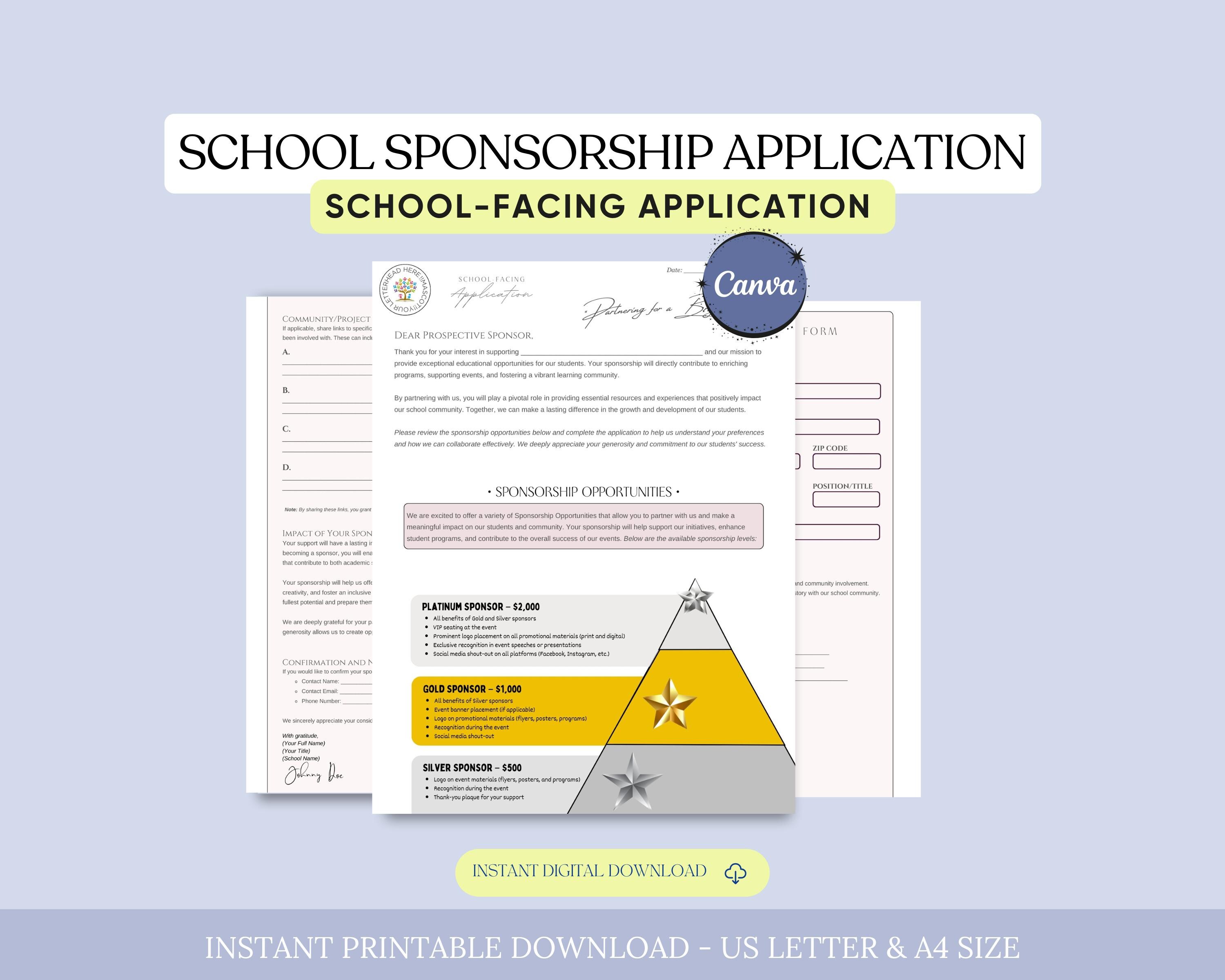 Editable School-facing Application Template, School Sponsorship ...