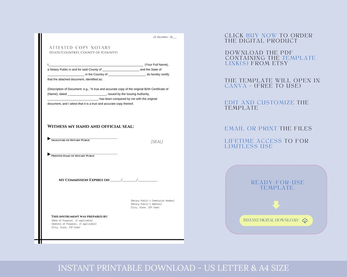 Attested Copy Notary Form Template, Notarial Certificate, Notary Public ...