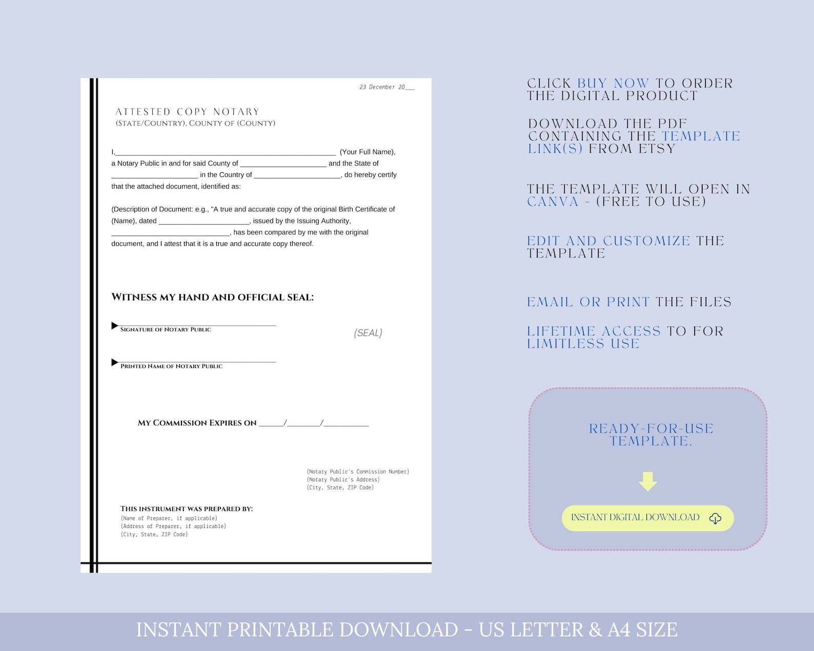 Attested Copy Notary Form Template, Notarial Certificate, Notary Public ...