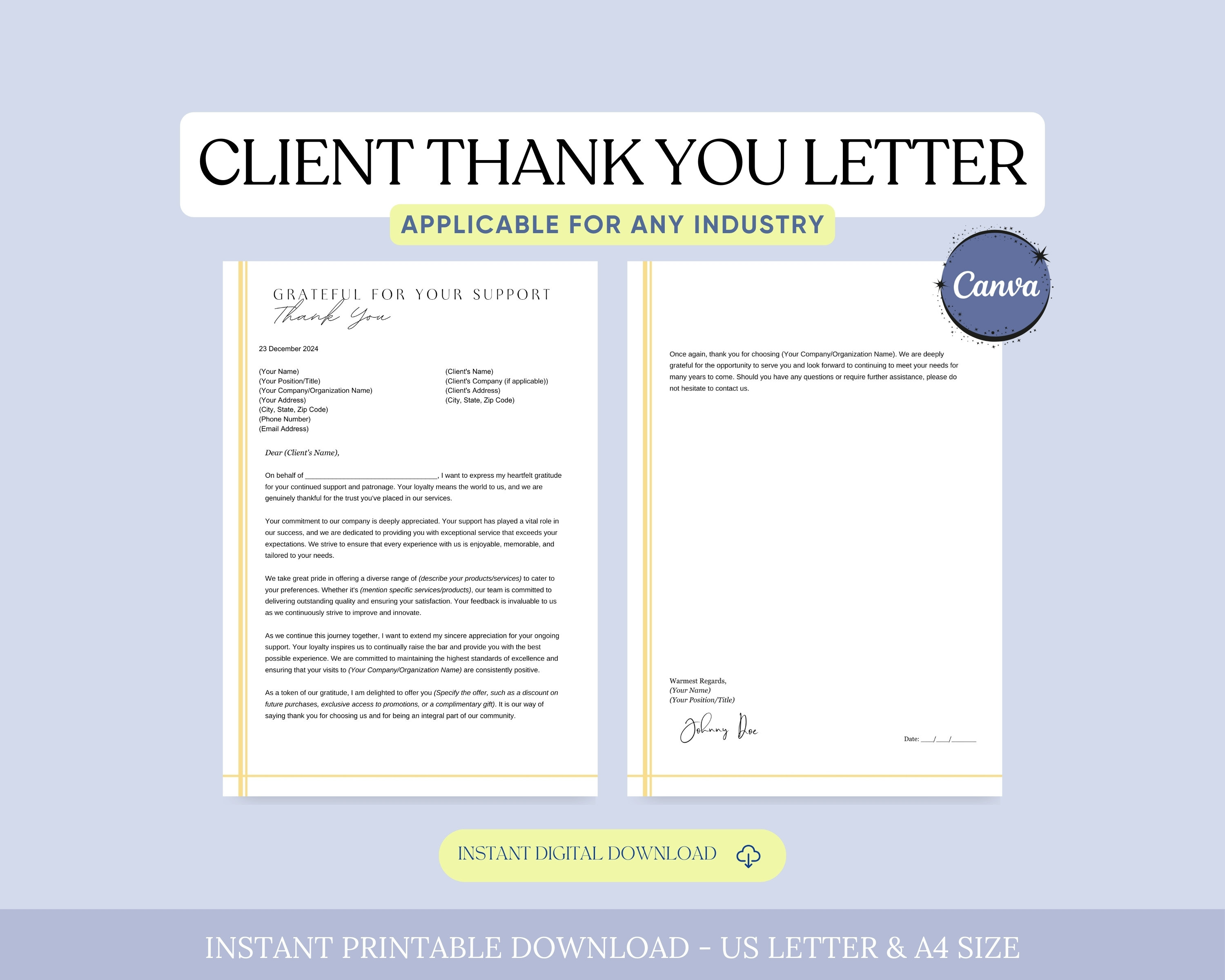 General Client Thank You Letter Template, Client Gratitude Letter ...
