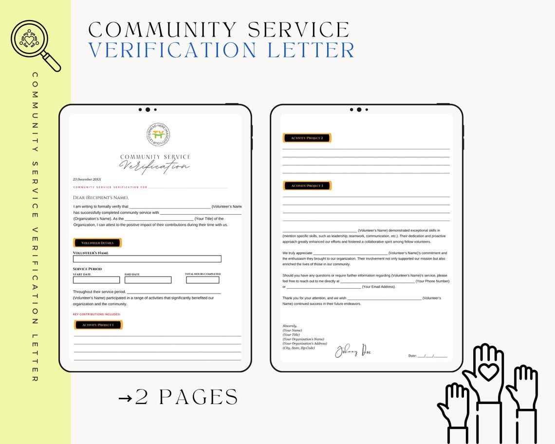 Editable Community Service Verification Letter Template, Community ...