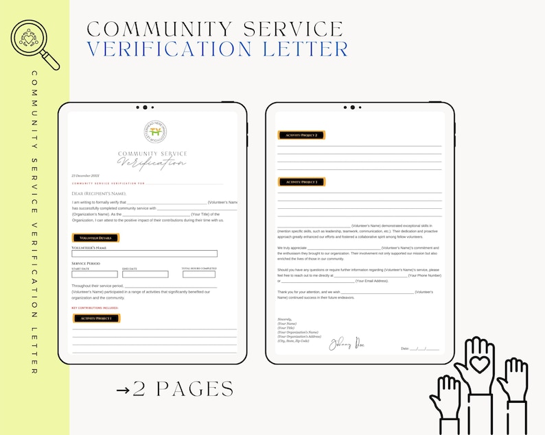 Editable Community Service Verification Letter Template, Community ...