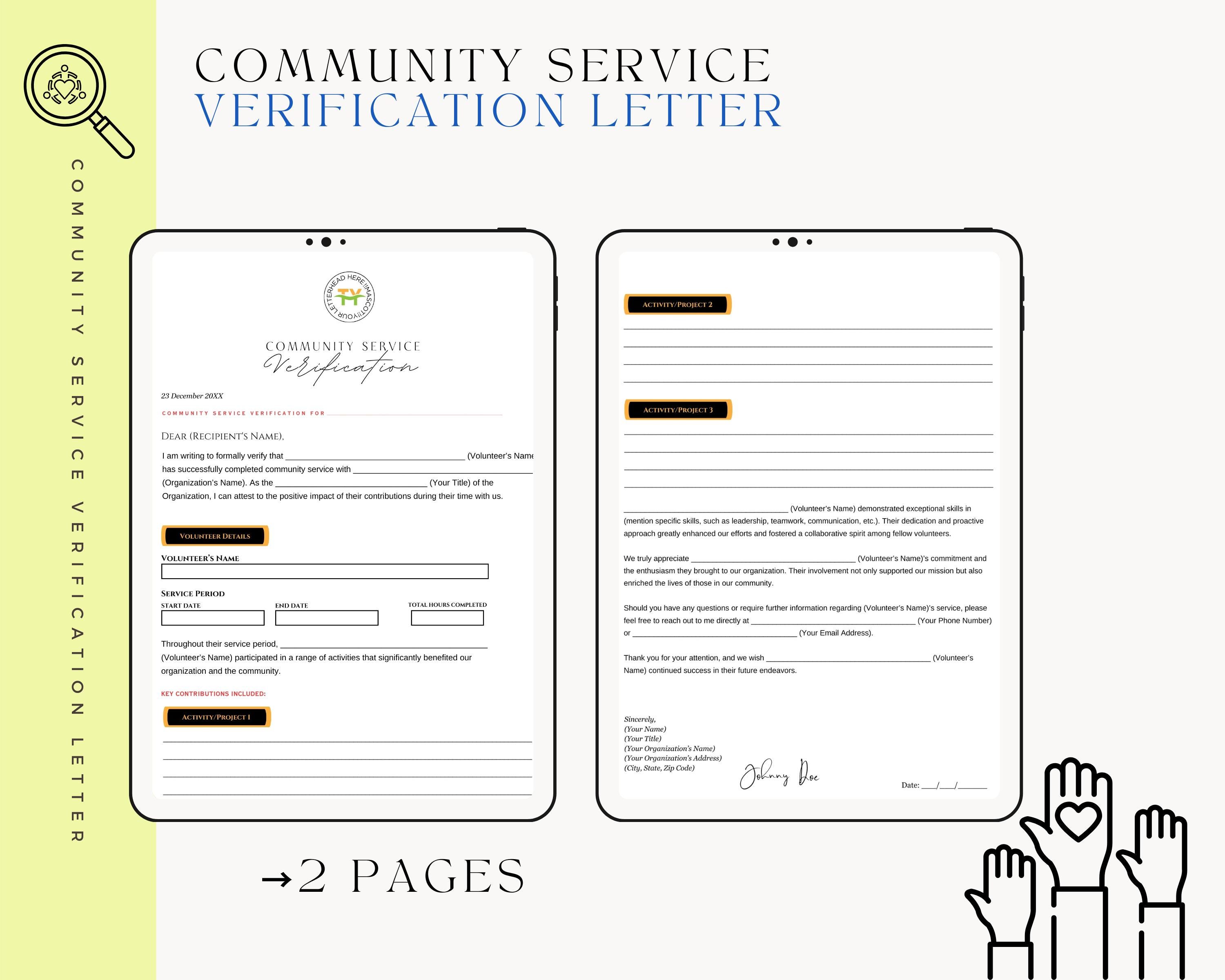 Editable Community Service Verification Letter Template, Community ...