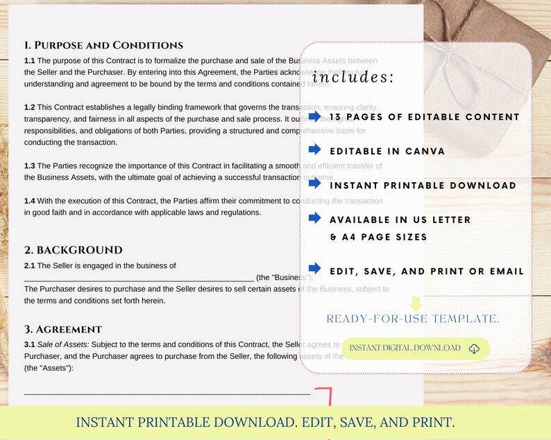 Purchase and Sale of Business Assets Contract,business Asset ...