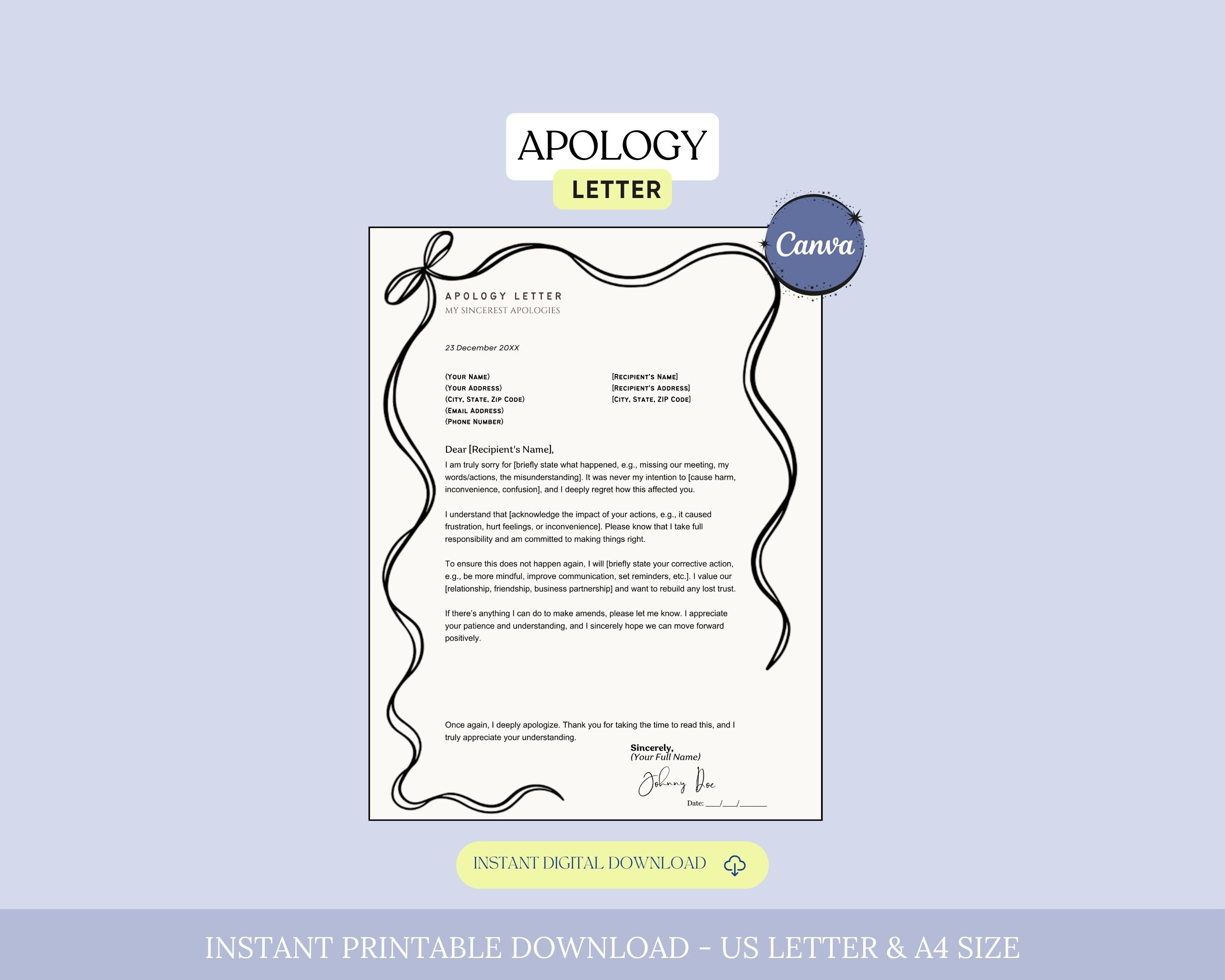 Apology Letter Template, Professional Apology Letter Template,apology ...