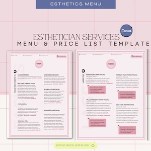 Custom Esthetician Price List Design Templates, Facial Treatment Menu ...