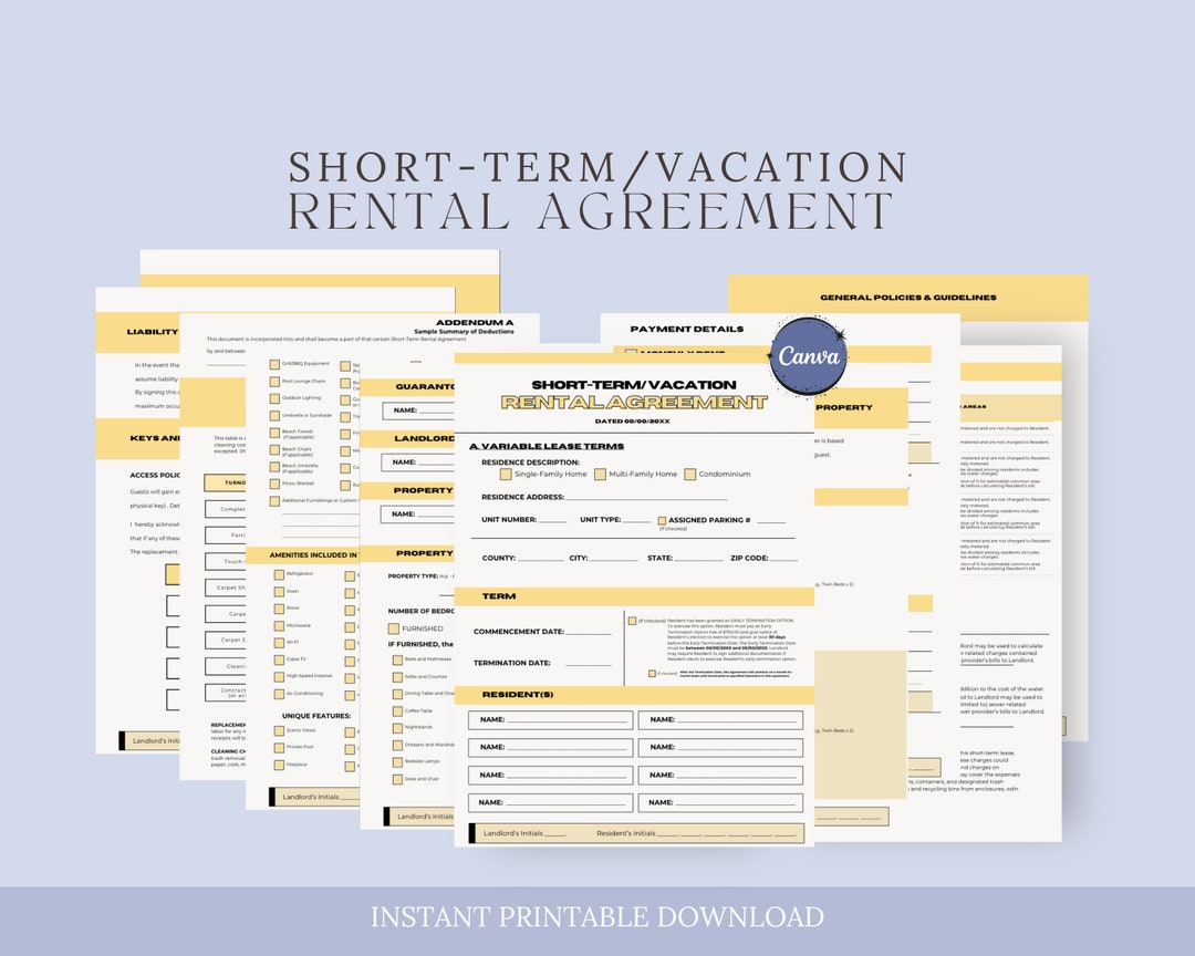 Short-term Rental Agreement, Vacation Rental, Property Lease, Landlord ...