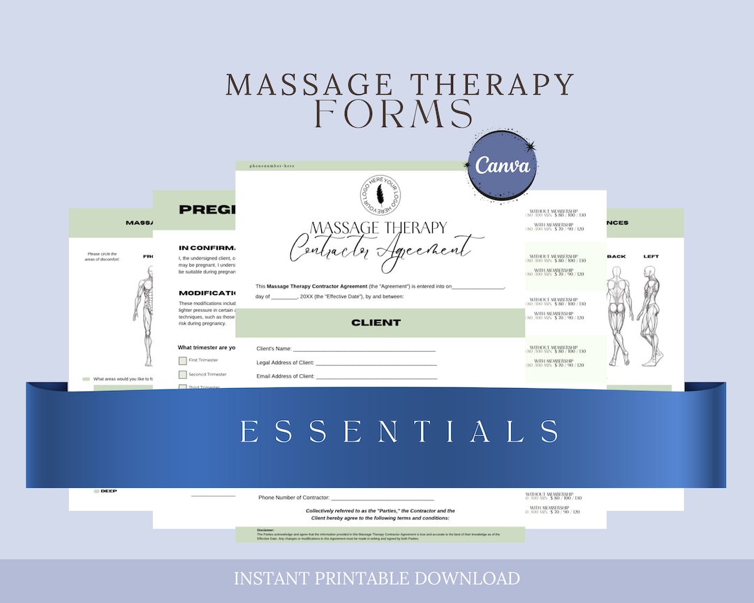 Massage Therapy Forms, Massage Therapy Contractor Agreement, Massage ...