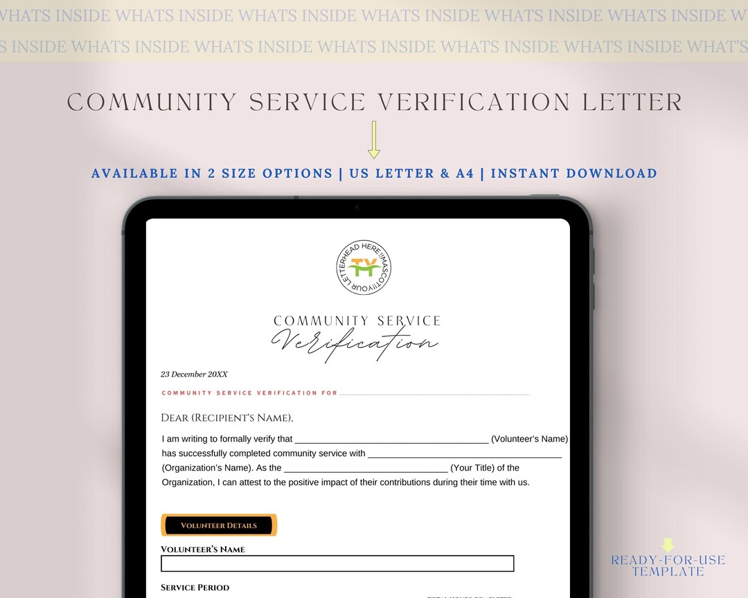 Editable Community Service Verification Letter Template, Community ...