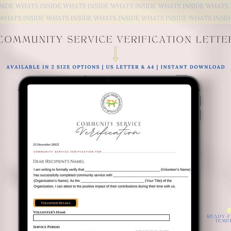 Community Service Letter Template - Etsy